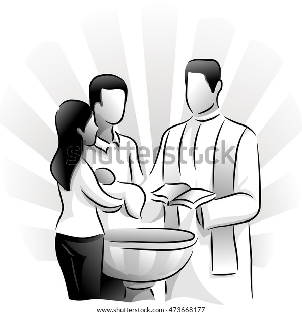 Black White Illustration Featuring Priest Baptizing Stock Vector (Royalty Free) 473668177