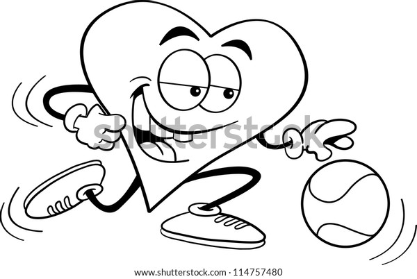 Black White Illustration Heart Playing Basketball Stock Vector (Royalty ...