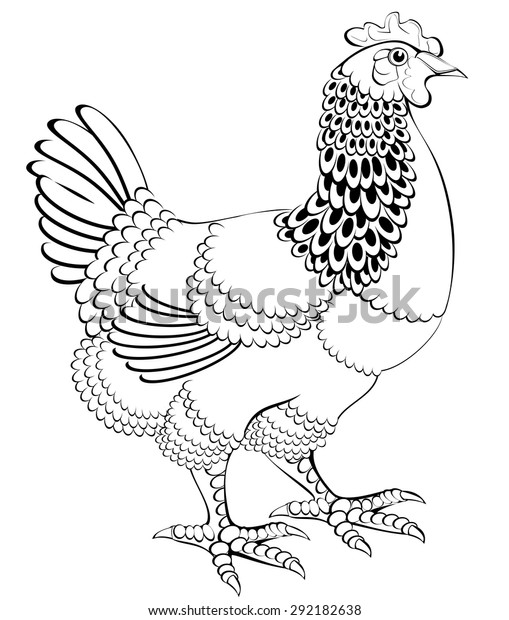 Black White Illustration Hen Vector Cartoon Stock Vector (Royalty Free ...