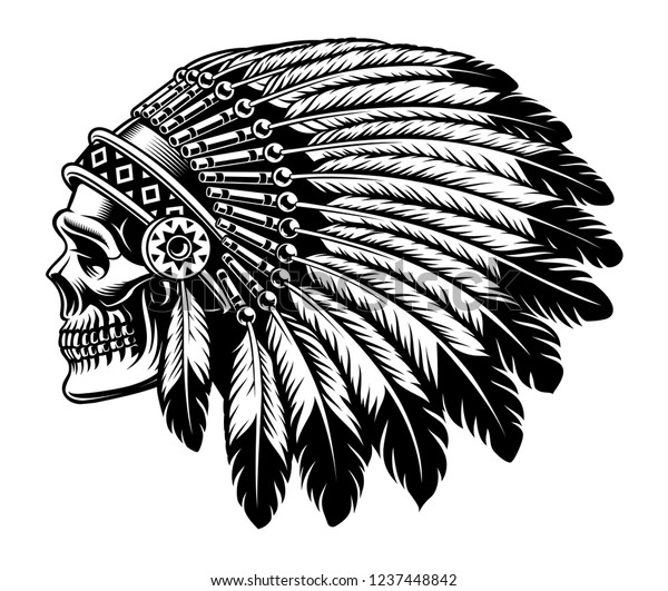 Black White Illustration Indian Skull Isolated Stok Vektör (Telifsiz ...