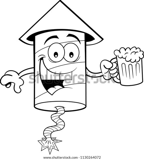 Black White Illustration Smiling Firecracker Holding Stock Vector ...