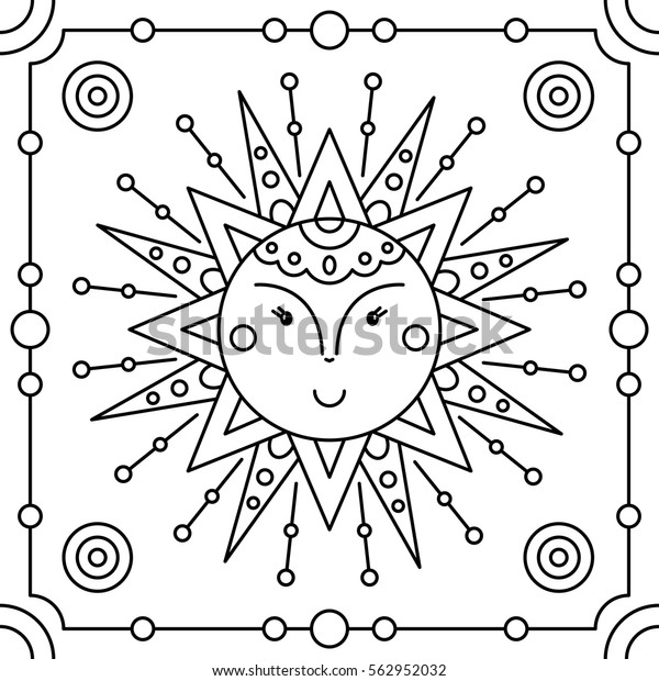 Black White Illustration Sun Coloring Page Stock Vector (Royalty Free ...