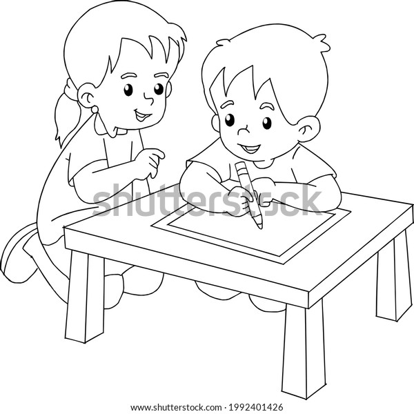 Black White Image Child Studying Stock Vector (Royalty Free) 1992401426 ...