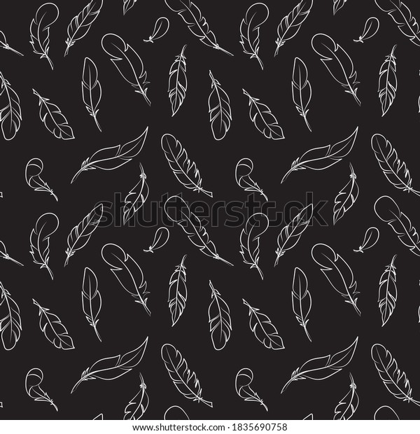 Black White Line Art Feathers Seamless Stock Vector (Royalty Free ...