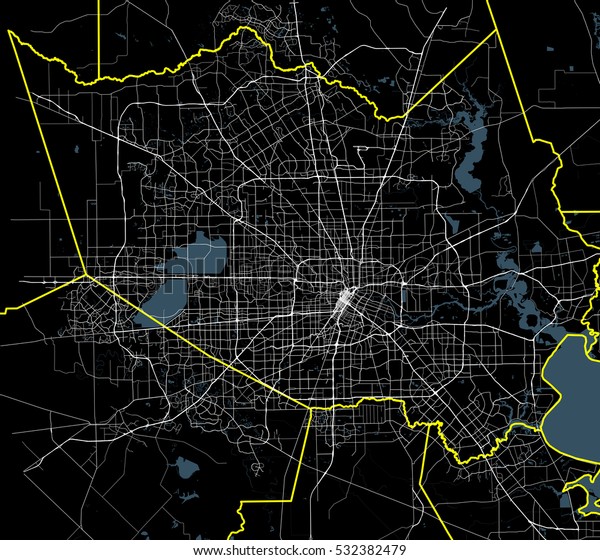 Black White Map Houston City Texas Stock Vector (Royalty Free ...