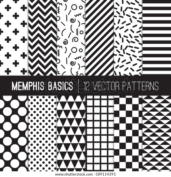 Black White Memphis Style Geometric Patterns 库存矢量图（免版税）589114391