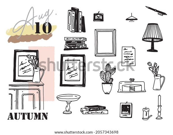 Black White Monotone Line Drawing Illustrations Stock Vector (Royalty ...