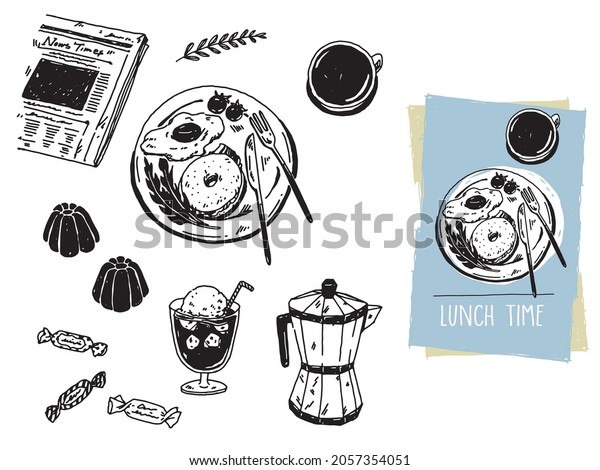 Black White Monotone Line Drawing Illustrations Stock Vector (Royalty ...