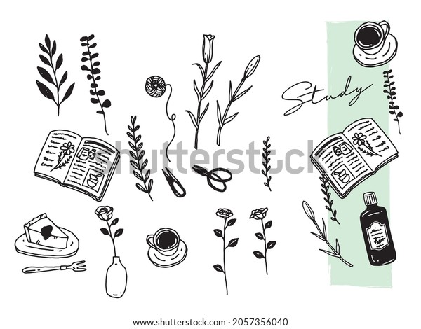 Black White Monotone Line Drawing Illustrations Stock Vector (Royalty ...