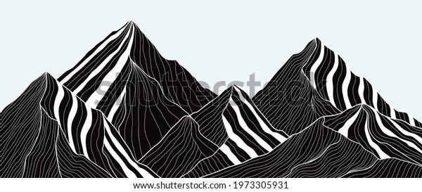 Black White Mountain Line Arts Wallpaper Stock Vector (Royalty Free ...