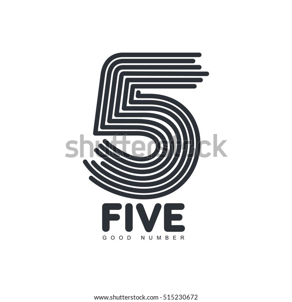 Black and white number five logo template formed by repeating lines ...
