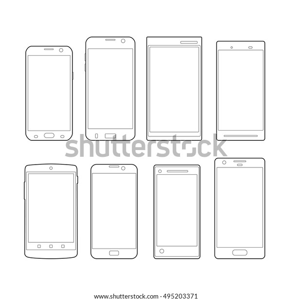 Black White Outline Modern Drawing Smartphone Stock Vector (Royalty ...