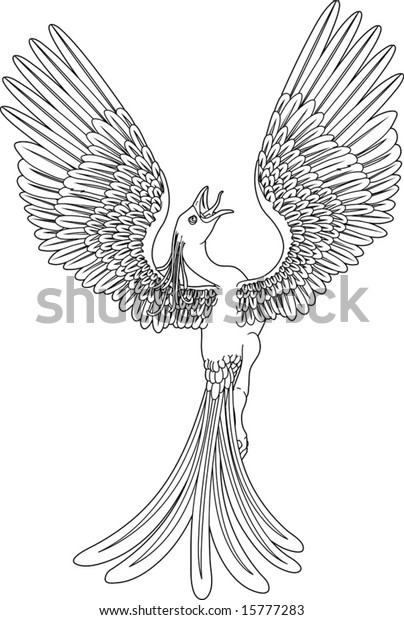Black White Phoenix Pose Wings Outstretched Stock Vector (Royalty Free ...