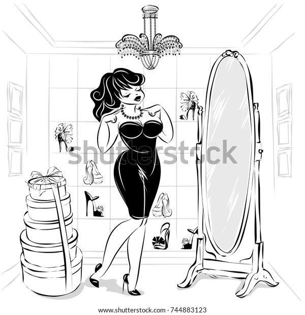 Black White Pinup Sexy Woman Fashion Stock Vector Royalty Free