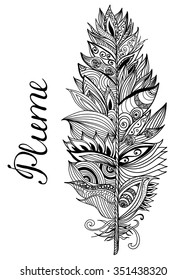 Black White Plume On Isolated Background Stock Vector (Royalty Free ...