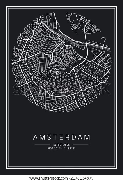 Black White Printable Amsterdam City Map Stock Vector (Royalty Free ...
