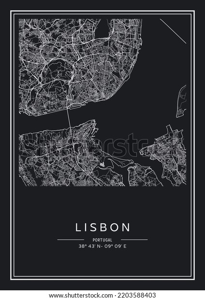 Black White Printable Lisbon City Map Stock Vector (Royalty Free ...