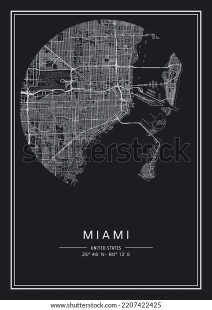 Black White Printable Miami City Map Stock Vector (Royalty Free ...