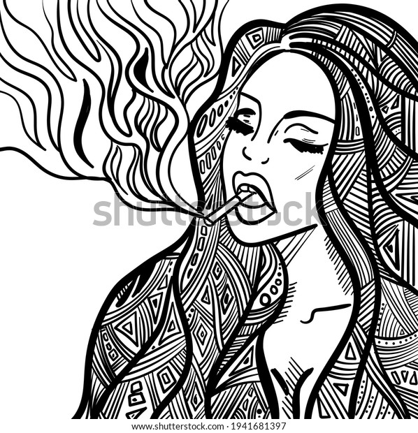 Black White Psychedelic Line Art Abstract Stock Vector (Royalty Free ...