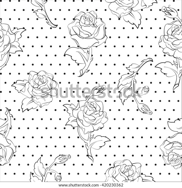 Black White Roses On Dots Seamless Stock Vector (Royalty Free) 420230362