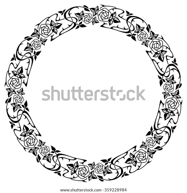 Black White Round Frame Roses Vintage Stock Vector (Royalty Free ...