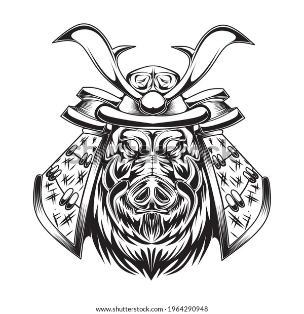 Black White Skeleton Samurai Pig Illustration Stock Vector (Royalty ...