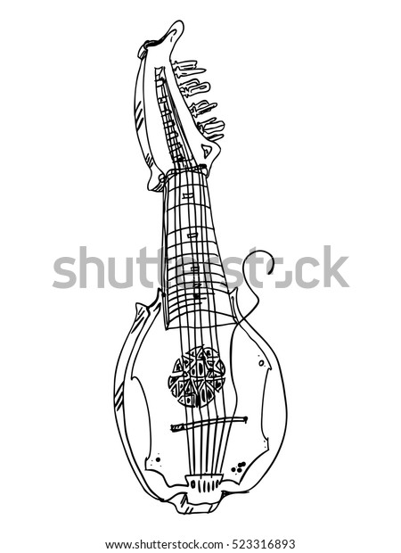 Black White Sketch Lute Style Doodle Stock Vector (Royalty Free ...