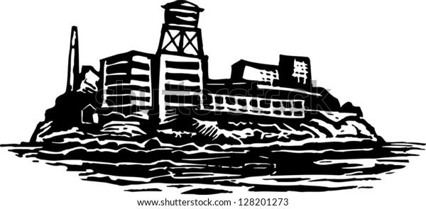 Black White Vector Illustration Alcatraz Island : image vectorielle de ...