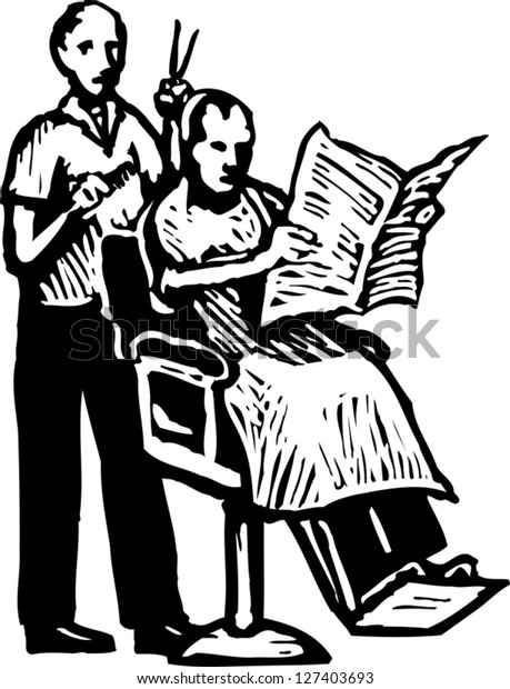 Black White Vector Illustration Barber Giving Stock Vector (Royalty ...