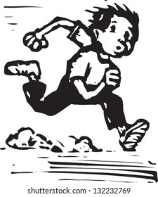 Black White Vector Illustration Boy Running Stock Vector (Royalty Free ...