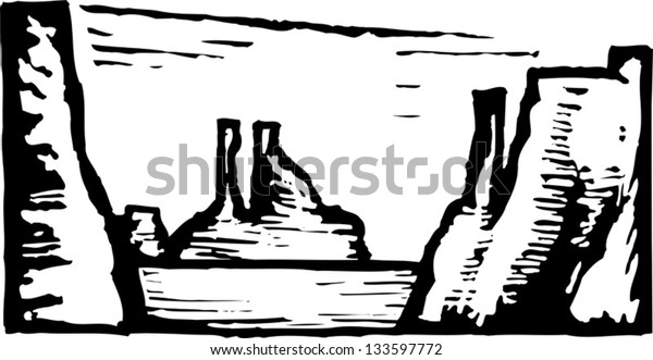 Black White Vector Illustration Canyon Stock Vector (Royalty Free ...