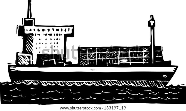 Black White Vector Illustration Cargo Ship Stock Vector (Royalty Free ...