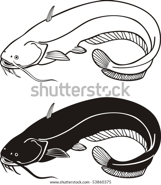 Black White Vector Illustration Catfish Stock Vector (Royalty Free ...