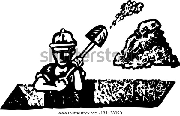 Black White Vector Illustration Construction Worker 库存矢量图（免版税）131138990 ...