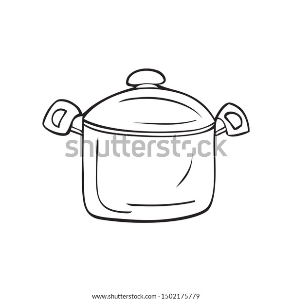 Black White Vector Illustration Cooking Pot Stock Vector (Royalty Free ...