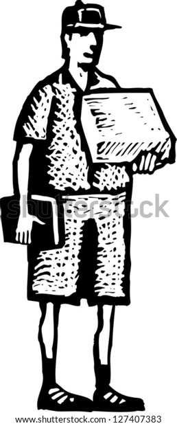 Black White Vector Illustration Delivery Man Stock Vector (Royalty Free ...