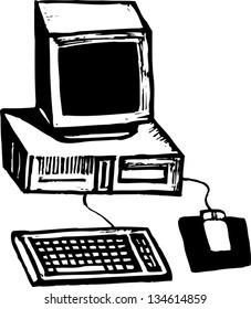 Black White Vector Illustration Desktop Computer Stock Vector (Royalty ...