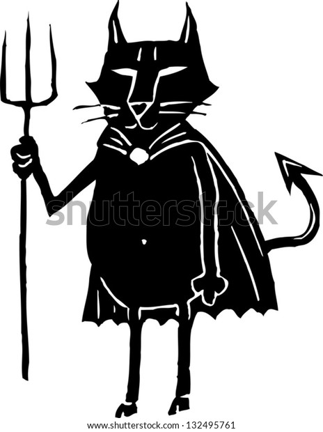 Black White Vector Illustration Devil Cat Stock Vector (Royalty Free ...