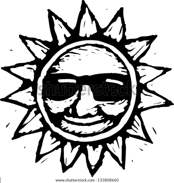 Black White Vector Illustration Happy Sun Stock Vector (Royalty Free ...