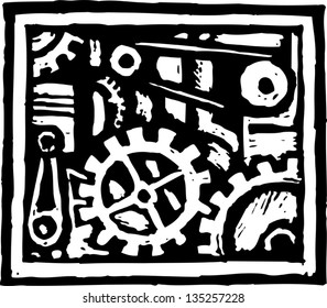 Black White Vector Illustration Machine Gears Stock Vector (Royalty ...