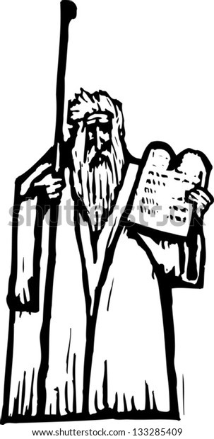 Black White Vector Illustration Moses Ten Stock Vector (Royalty Free ...