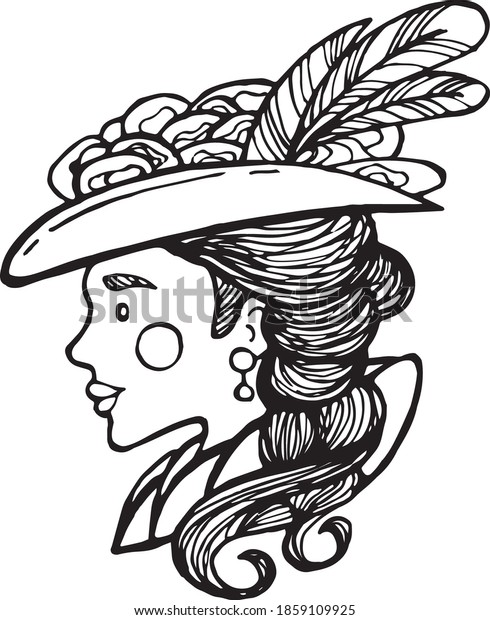 Black White Vector Profile Victorian Lady Stock Vector (Royalty Free ...