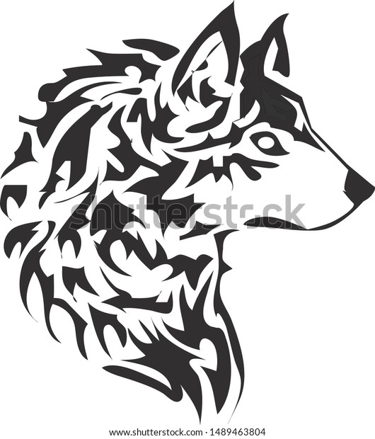 Black White Wolf Design Stock Vector (Royalty Free) 1489463804