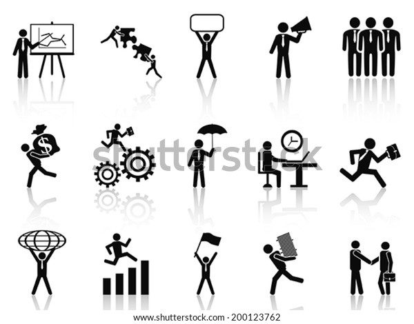 Black Working Businessman Icons Set Stock Vector (Royalty Free) 200123762