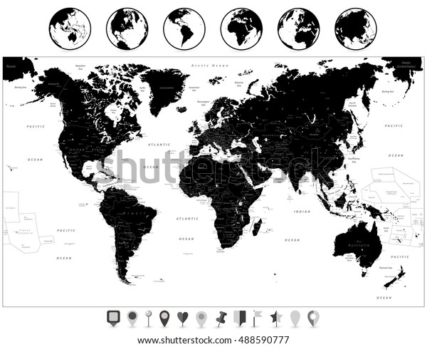 Black World Map Navigation Icons Isolated Stock Vector (Royalty Free ...