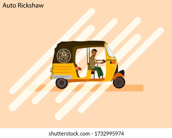 Black Yellow Auto Rickshaw Flat Vector Stock Vector (Royalty Free ...