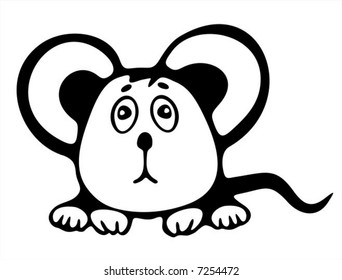 Blackandwhite Timid Mouse On White Background Stock Vector (Royalty ...