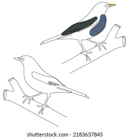 Blackbird Oneline Drawing Without Colored Areas Stock Vector (Royalty ...