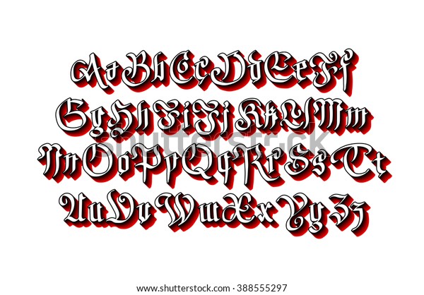 Blackletter Gothic Script Handdrawn Font Art: เวกเตอร์สต็อก (ปลอดค่า ...