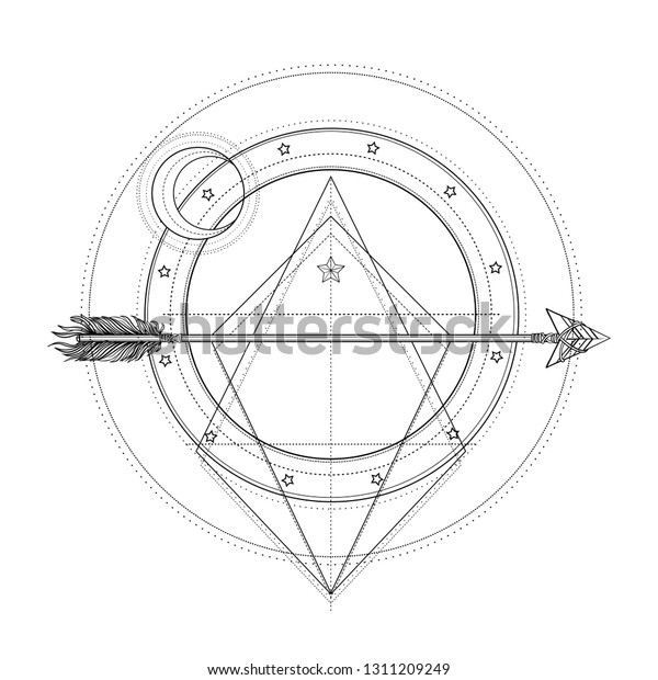 Blackwork Tattoo Flash Sacred Geometry Arrow Stock Vector (Royalty Free ...